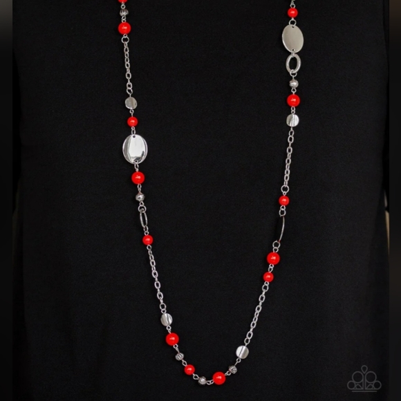 paparazzi | Jewelry | Paparazzi Long Red Silvertone Necklace | Poshmark